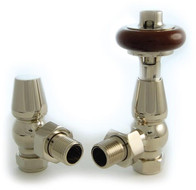 Towelrads Polished Nickel Angled TRV with Lockshield - Heater Shop