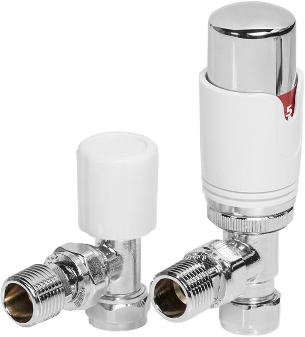 Towelrads White Angled TRV with Lockshield - Heater Shop