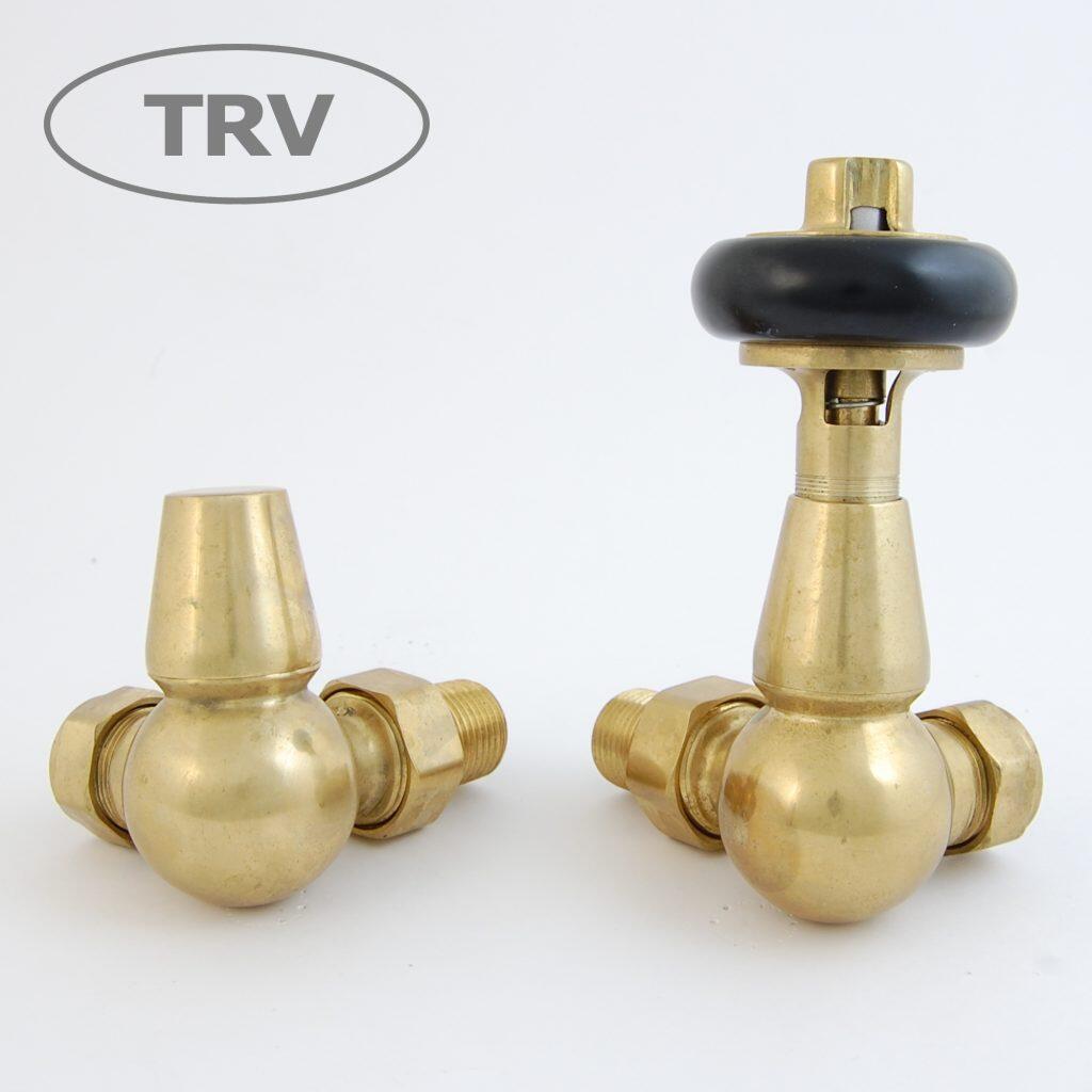 Towelrads Unlacquered Brass Corner TRV with Lockshield - Heater Shop