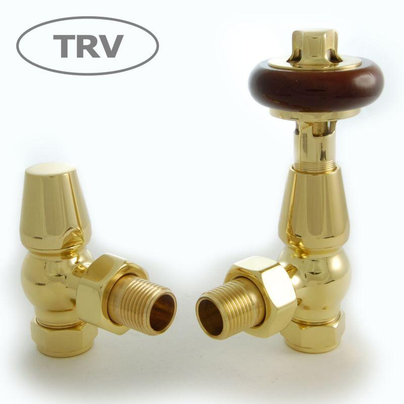 Towelrads Antique Brass Angled TRV with Lockshield - Heater Shop