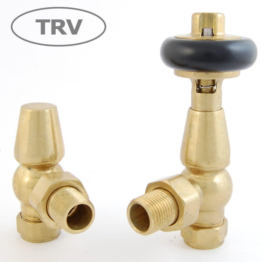 Towelrads Unlacquered Brass Angled TRV with Lockshield - Heater Shop