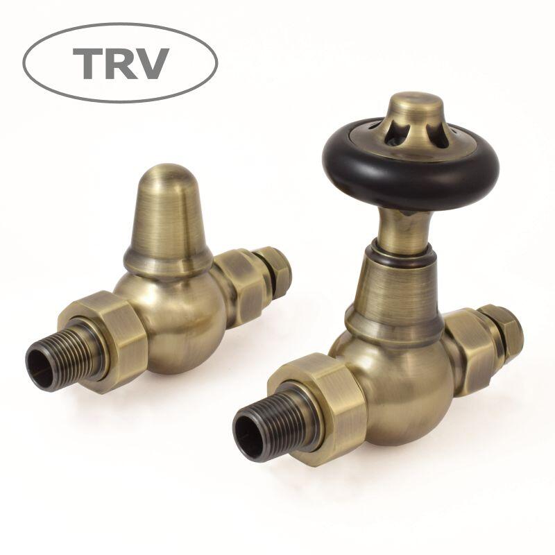 Towelrads Antique Brass Straight TRV with Lockshield - Heater Shop