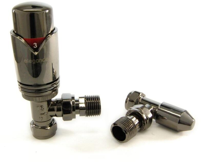 Towelrads Black Nickel Angled TRV with Lockshield - Heater Shop